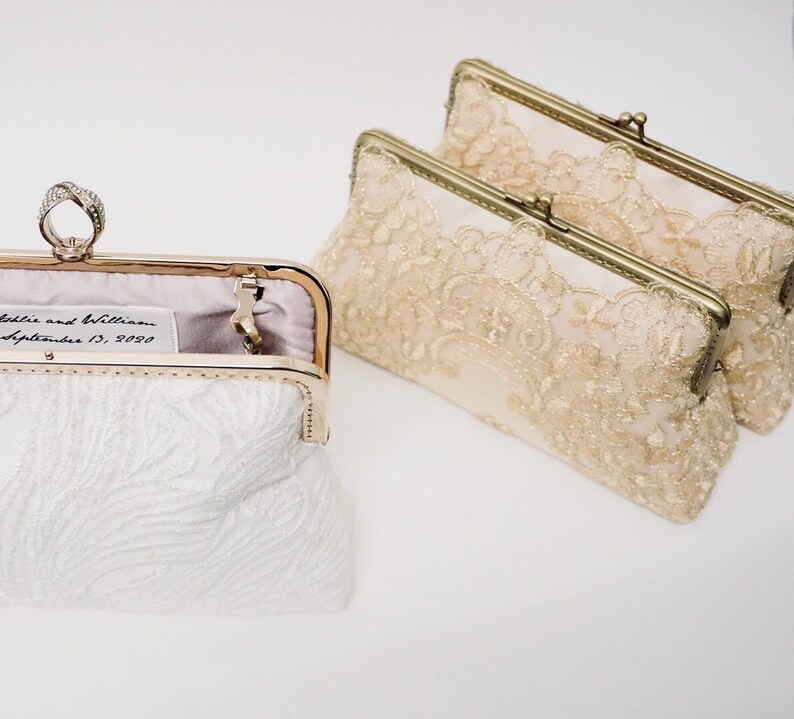 Champagne Silver Lace Wedding Clutch / Neutral Clutch / - Etsy