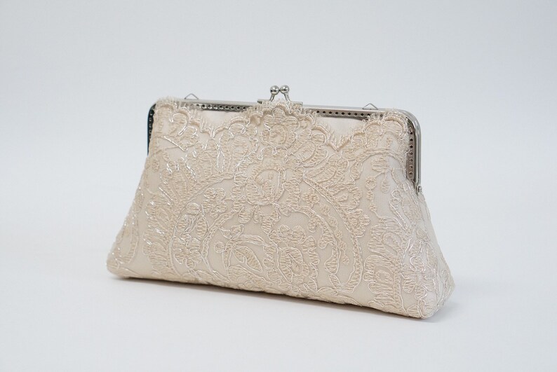 Champagne Silver Lace Wedding Clutch / Neutral Clutch / - Etsy