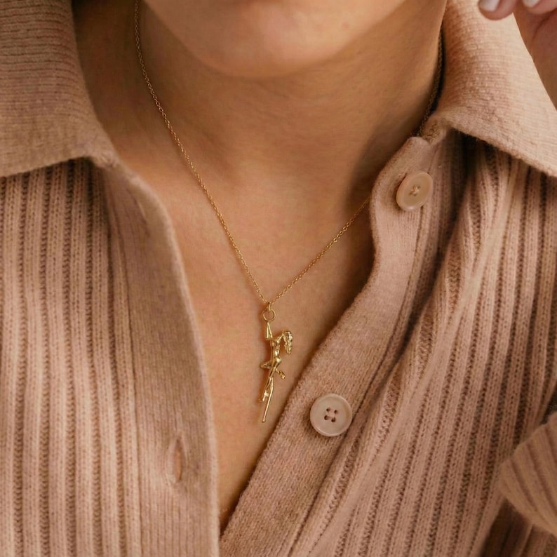 Pole Dancer Necklace, 14K Gold Plated Aerial Artist Pendant ...