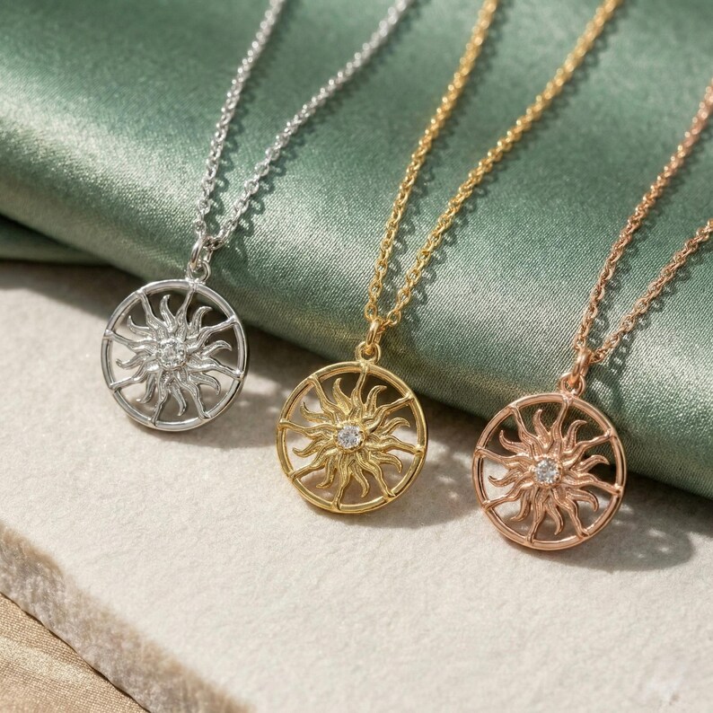 Sun Necklace, 14K Gold Plated Sunburst Pendant, Handcrafted Celestial ...