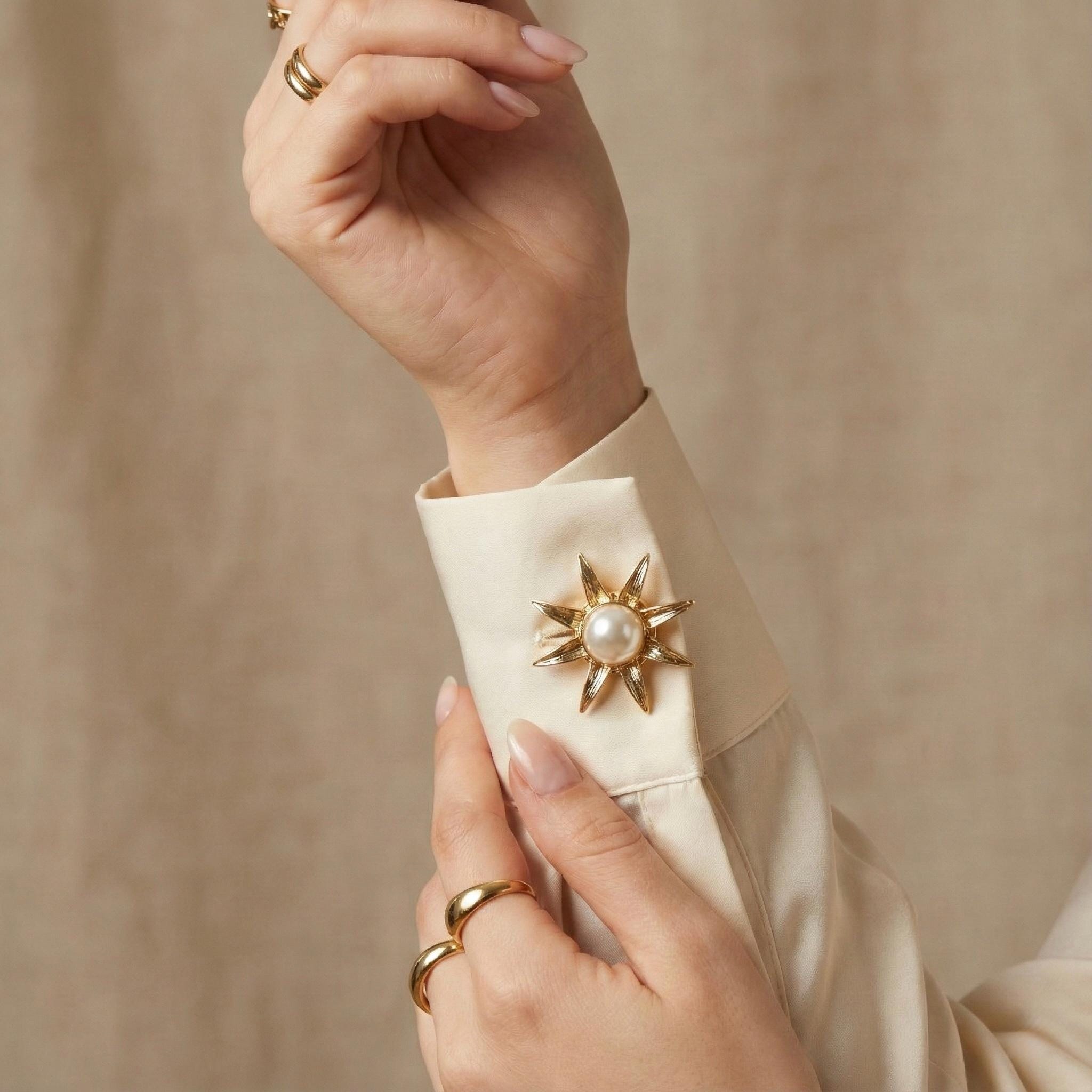 Gold Star Button Cover, Pearl Center Shirt Clip, Luxury Snap-on ...