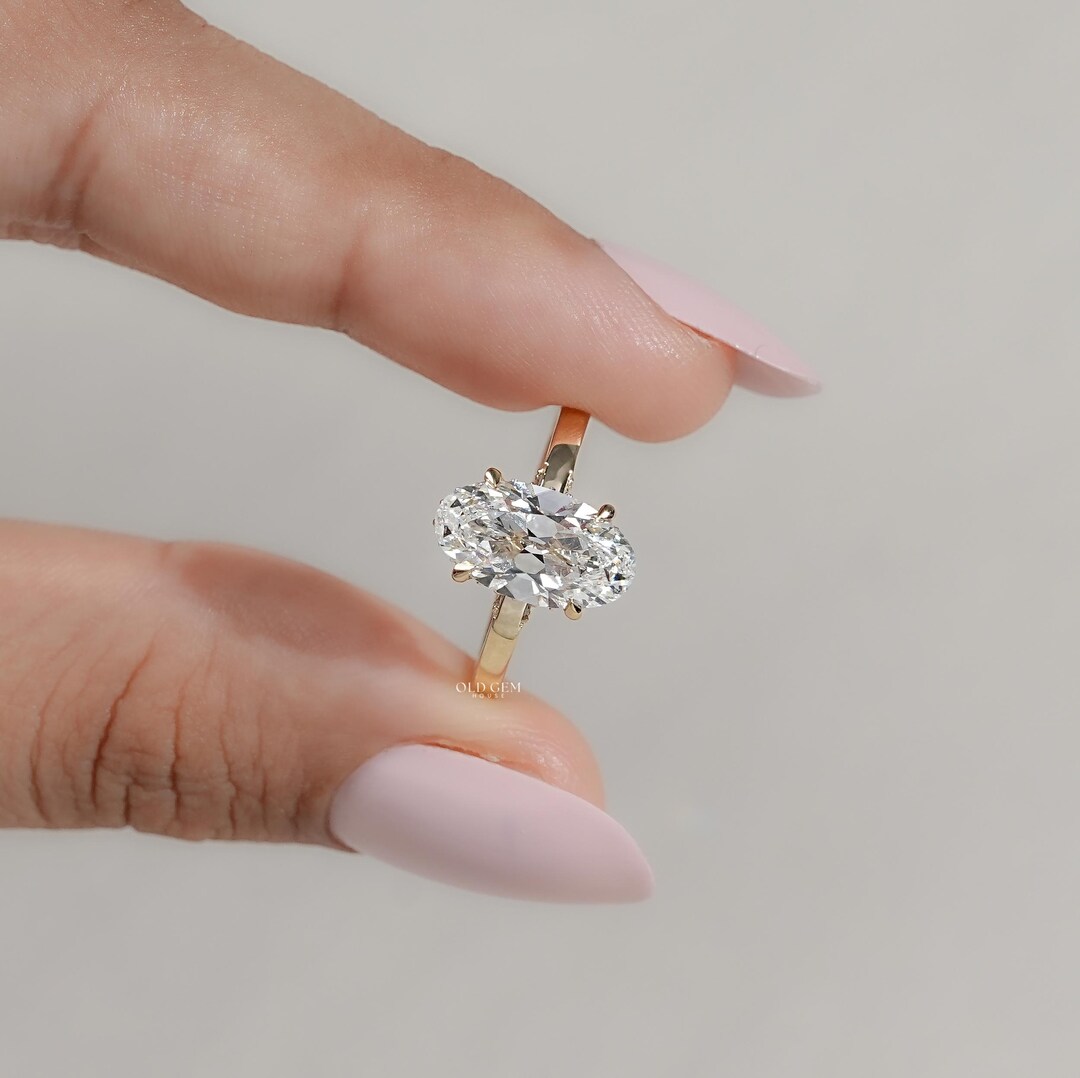 Buy Old Mine Moval Cut Lab Diamond Solitaire Ring | Hidden Halo Bridge ...