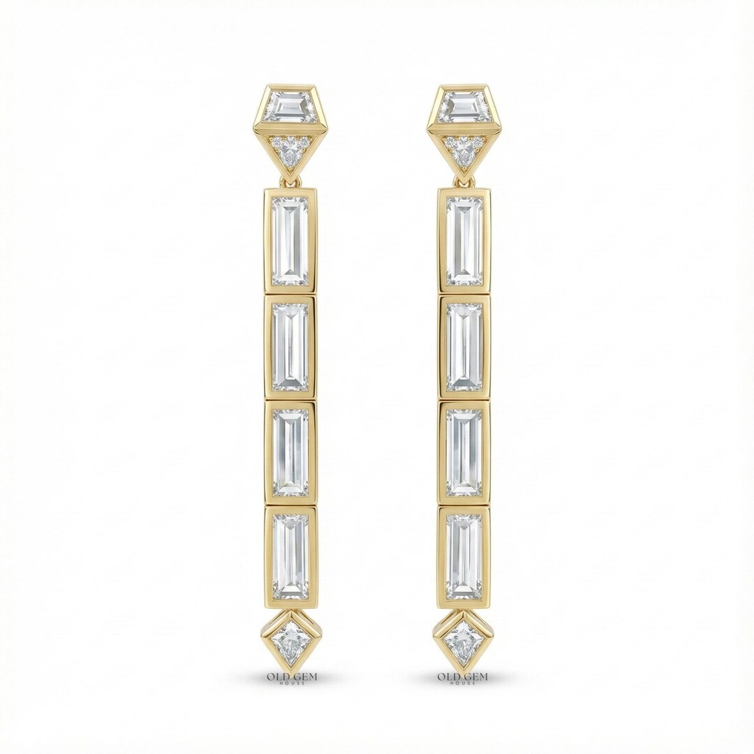 1940s Mid Century Multi Shape Lab Diamond Long Straight Earrings ...