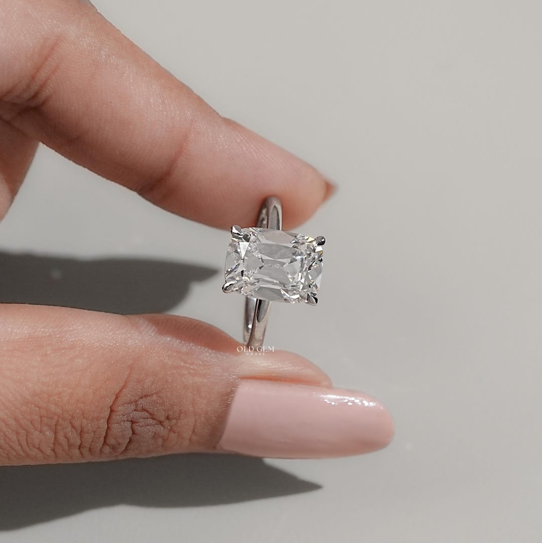 1900s Victorian Eras Old Mine Cushion Cut Lab Diamond Solitaire Ring ...