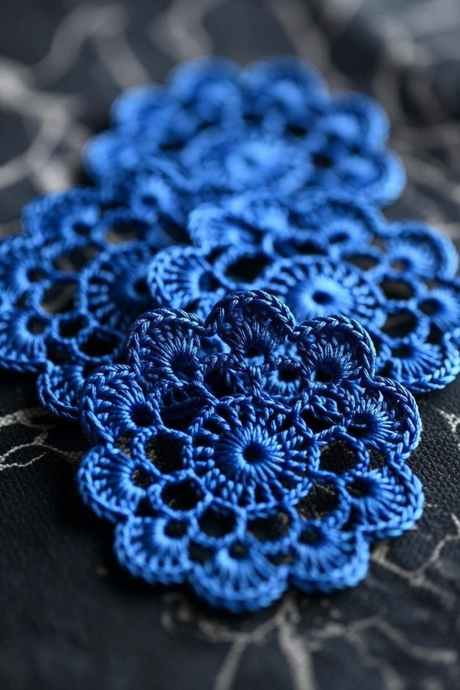 Handmade Royal Blue Crochet Mini Doilies Set - Floral Lace Appliques ...
