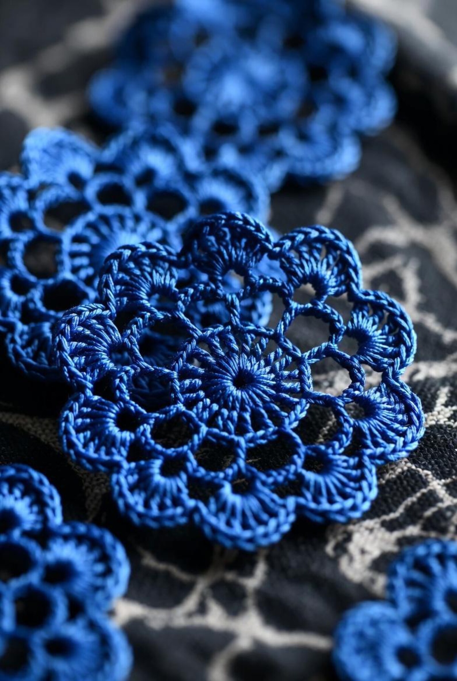 Handmade Royal Blue Crochet Mini Doilies Set - Floral Lace Appliques ...