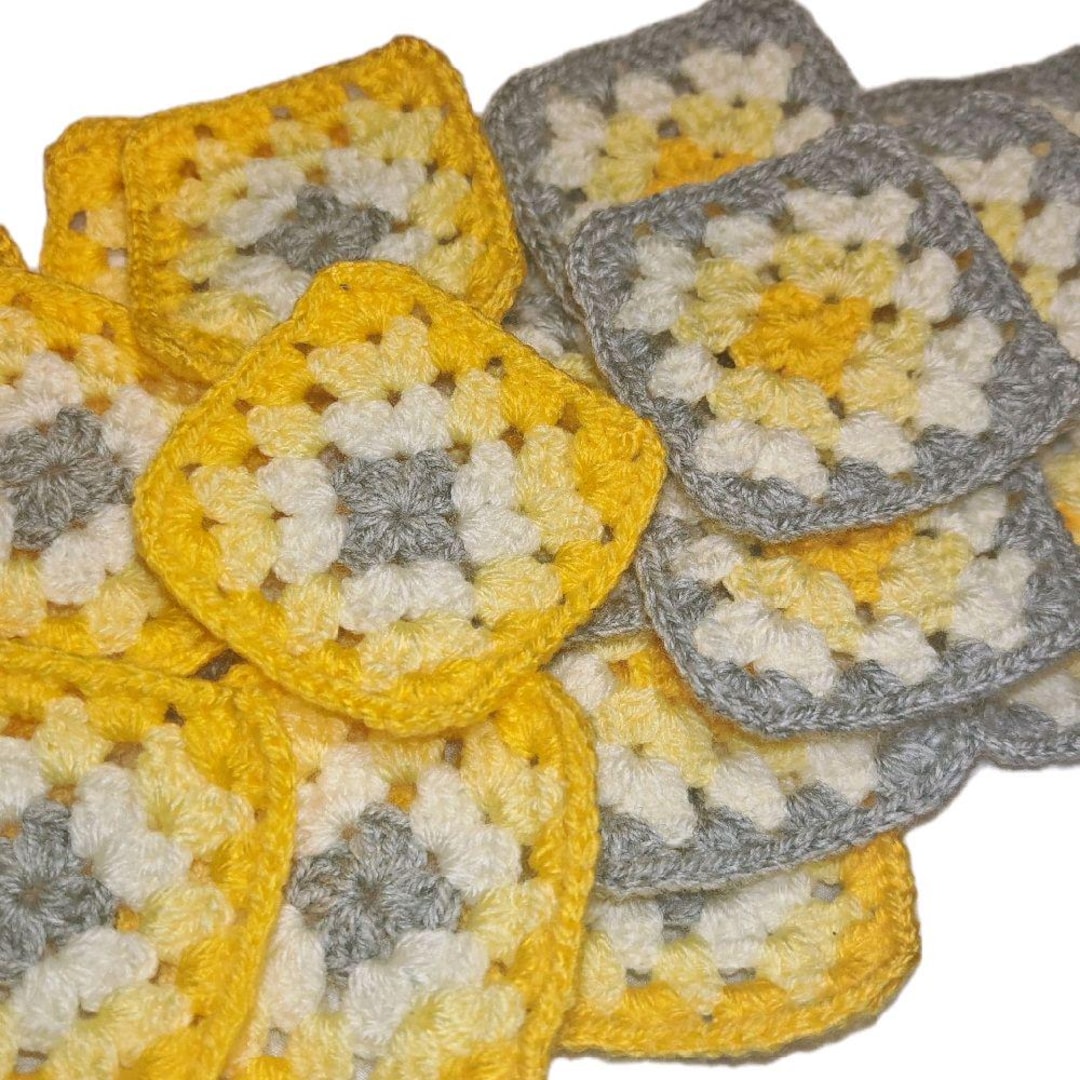 Bumblebee Granny Squares 3" Pastel Yellow Grey White Crochet Squares ...