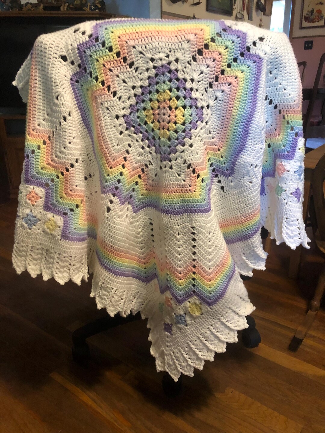 Crochet Baby Afghan: Rainbow Pastel Blanket, Vintage Pattern - Etsy