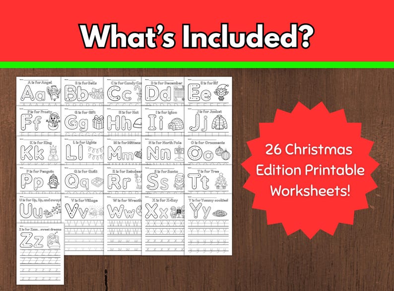 Christmas Alphabet Tracing Worksheet Bundle | Preschool, Kindergarten ...