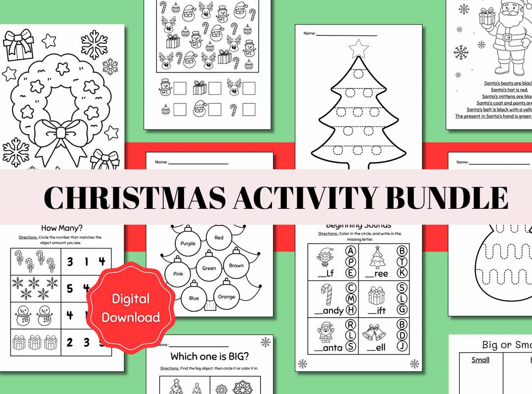 PRINTABLE BUNDLE: 15 Christmas Worksheets, Preschool Worksheets ...