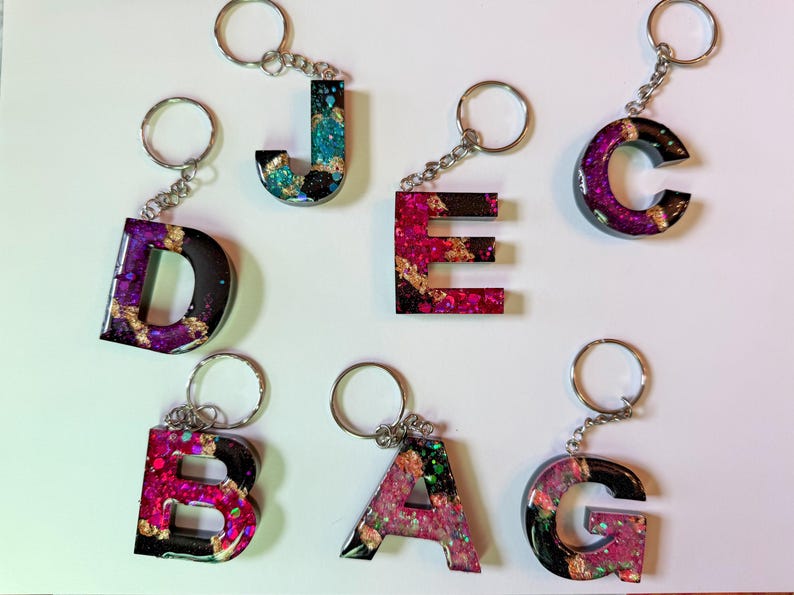 Custom Resin Letter Keychain, Personalized Glitter Initial Bag Charm ...