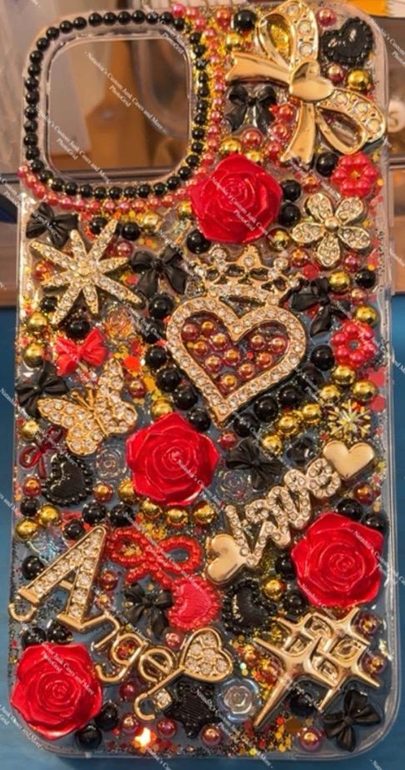 Handmade Red Rhinestone Charm Phone Case - 3D Bling Cover - Etsy