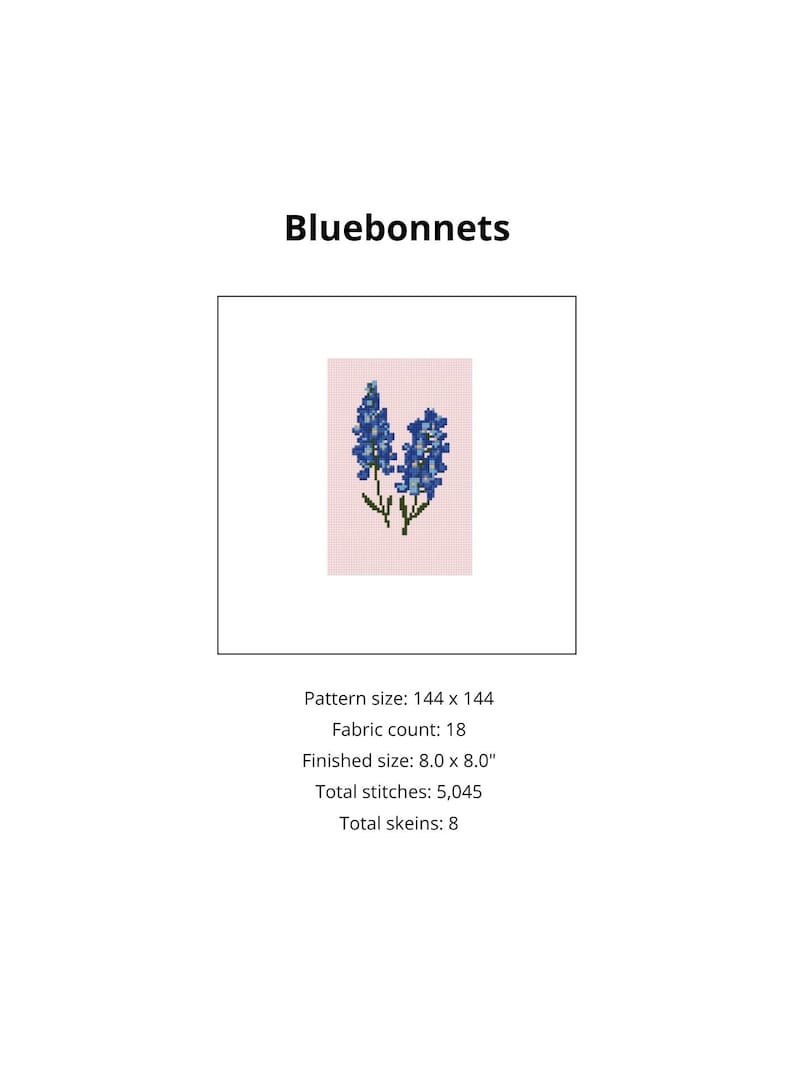 Bluebonnet Needlepoint Pattern PDF | Texas Wildflower Stitch Chart ...