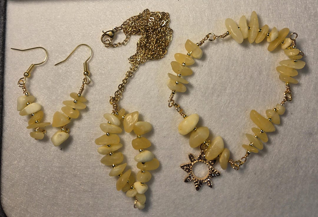 Yellow Stone Chip Jewelry Set: Necklace, Bracelet, and Earrings - Etsy