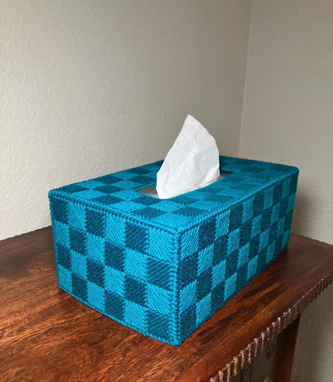 Teal Needlepoint Tissue Box Cover - Etsy