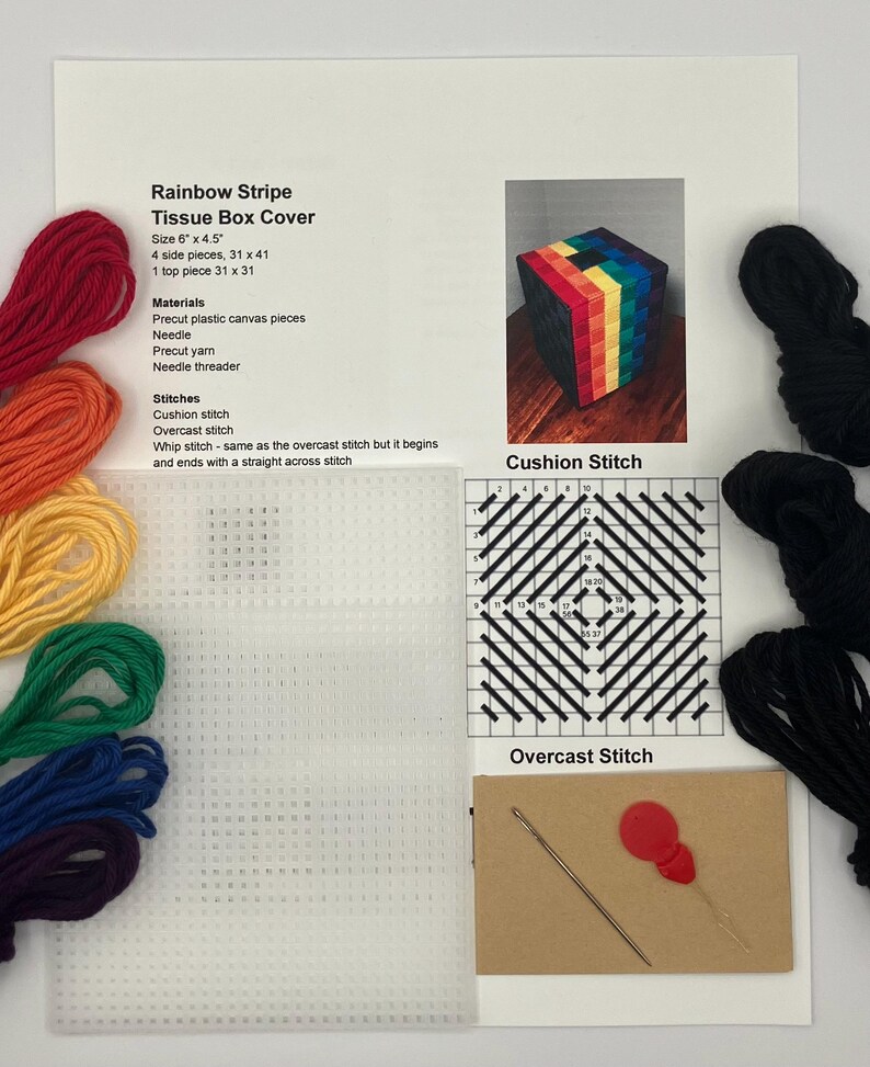 Custom Needlepoint Tissue Box Cover Kit – Rainbow Stripes - Etsy