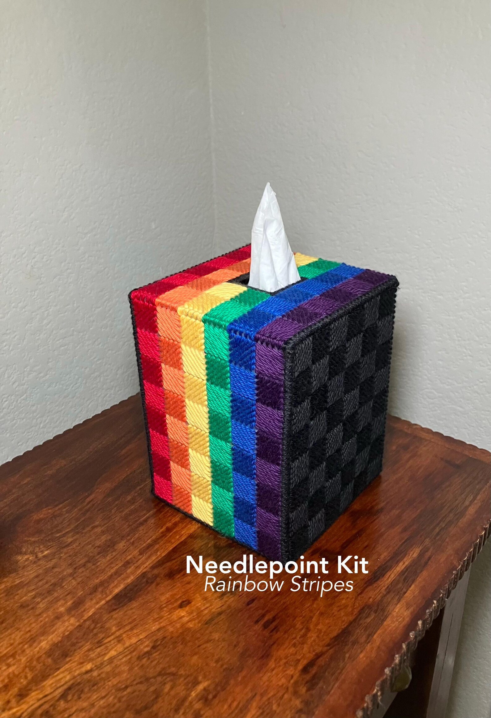 Custom Needlepoint Tissue Box Cover Kit – Rainbow Stripes - Etsy