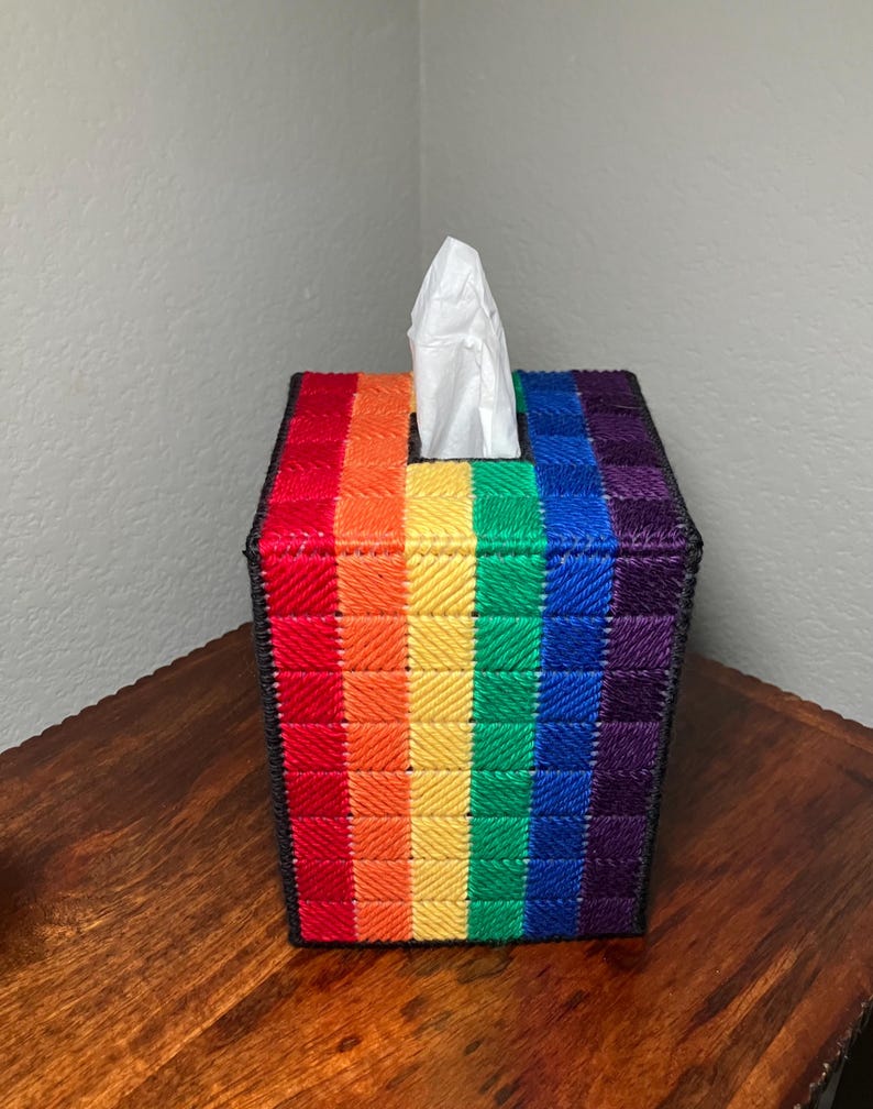 Custom Needlepoint Tissue Box Cover Kit – Rainbow Stripes - Etsy