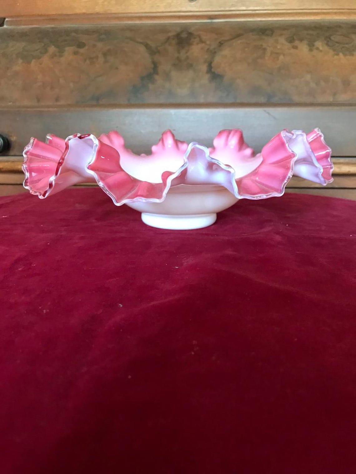 Fenton Silvercrest Ruffled Edge Bowl With Pink Highlights - Etsy