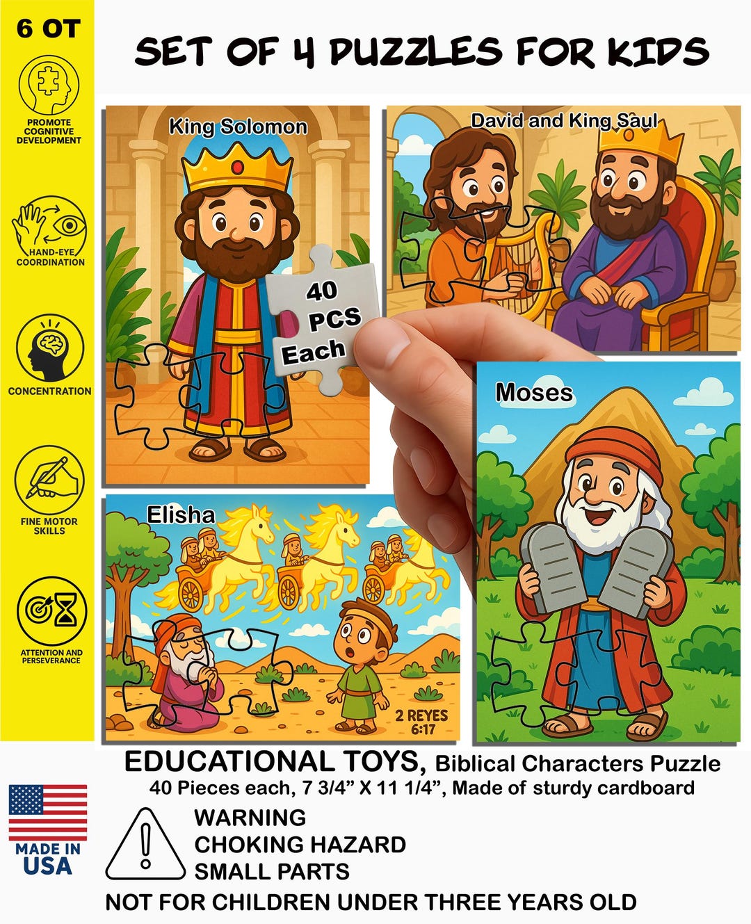 Biblical Jigsaw Puzzle Set for Kids – Educational 40 Pc Tanakh / Old ...