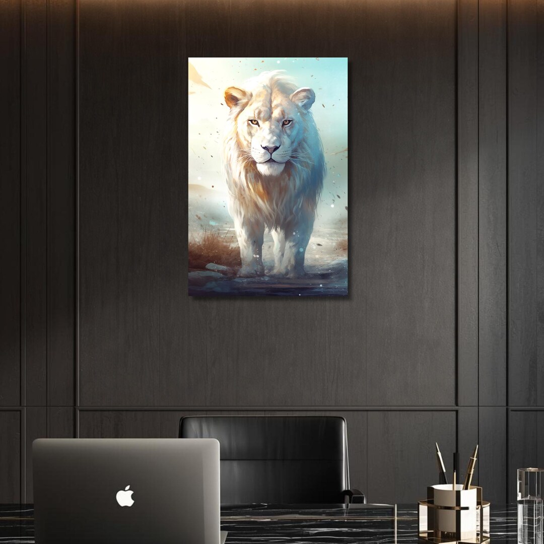 White Lion Aluminium Wall Art | Majestic Wildlife Metal Print | Modern ...