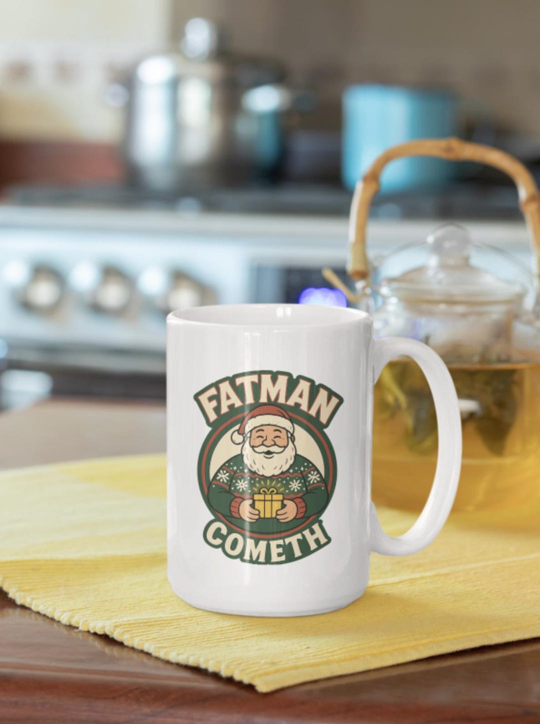 Golden Present 15 Oz White Christmas Mug - Fatman Cometh Collection ...