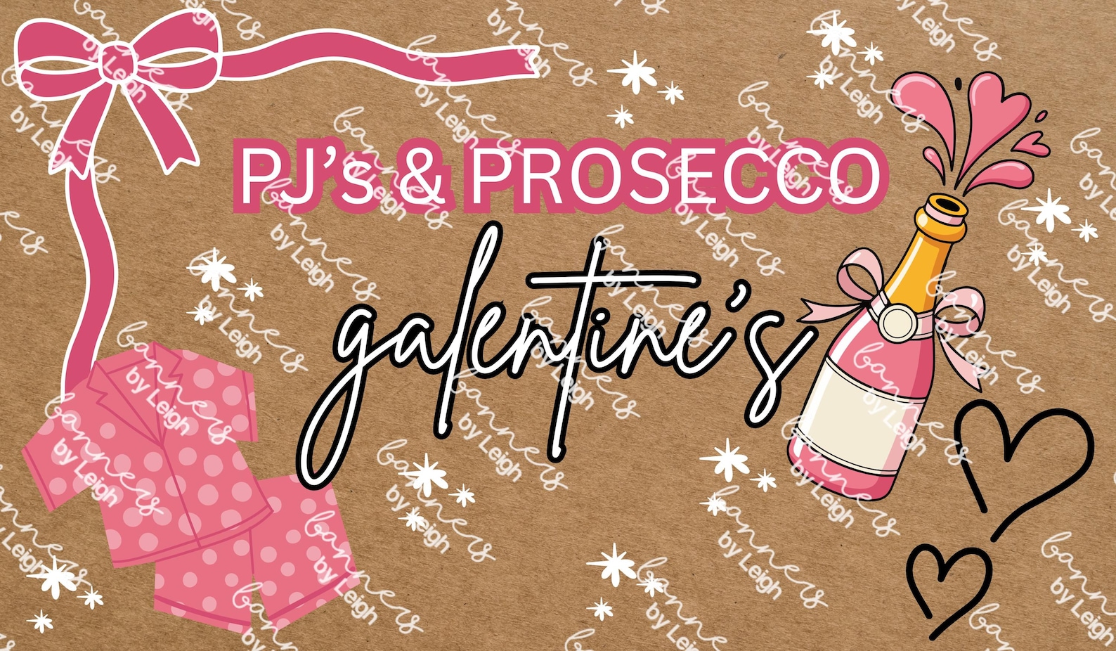 Pj's & Prosecco Editable Canva Banner Template | Customizable Design - Etsy