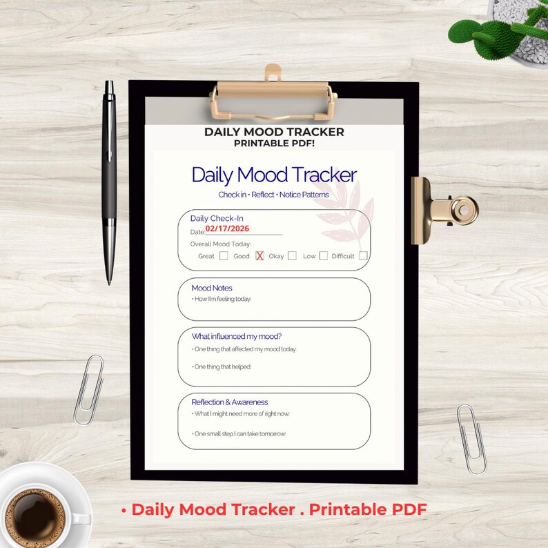 Daily Mood Tracker Printable | Minimalist Mental Health Journal (color ...
