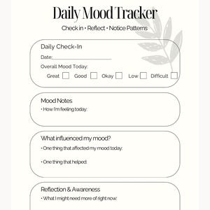 Daily Mood Tracker Printable | Minimalist Mental Health Journal (color ...