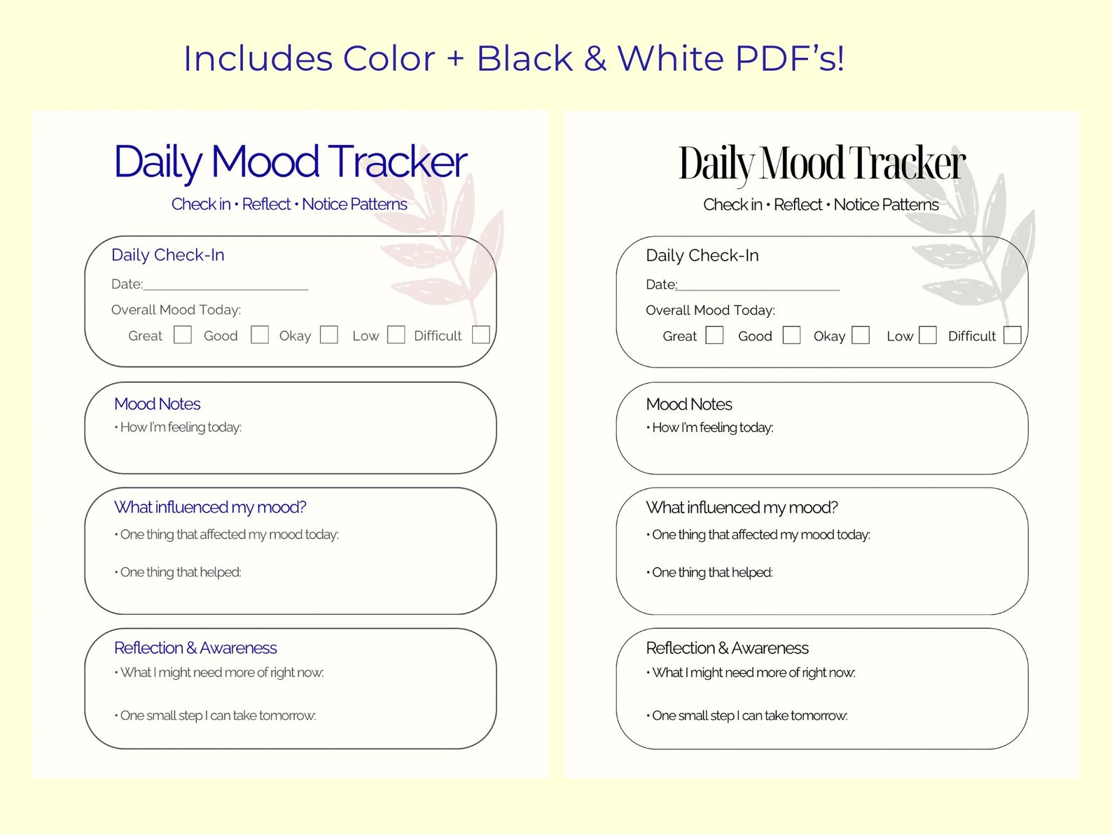 Daily Mood Tracker Printable | Mental Health Journal Page | Self Care ...