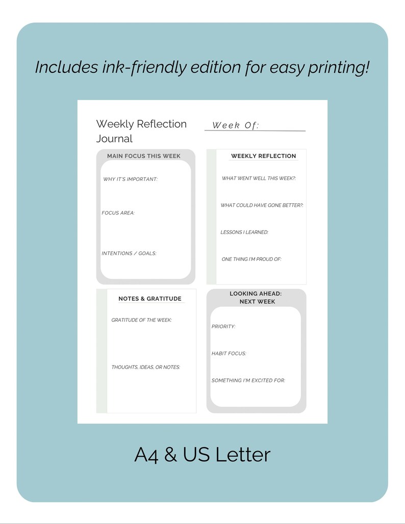 Weekly Reflection Journal Printable | Mindful Week Review | Self-growth ...