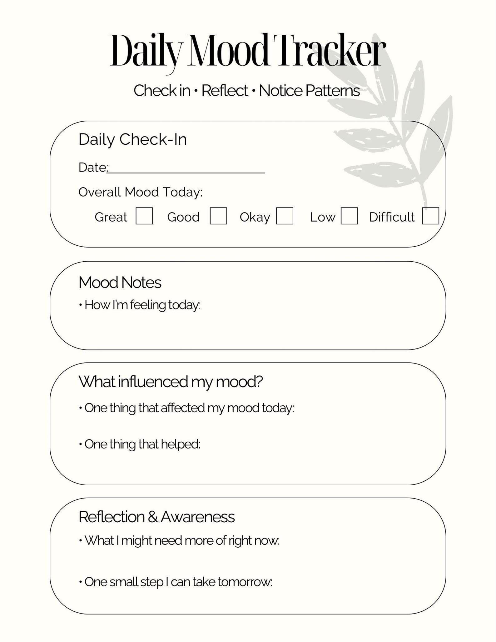 Daily Mood Tracker Printable | Mental Health Journal Page | Self Care ...