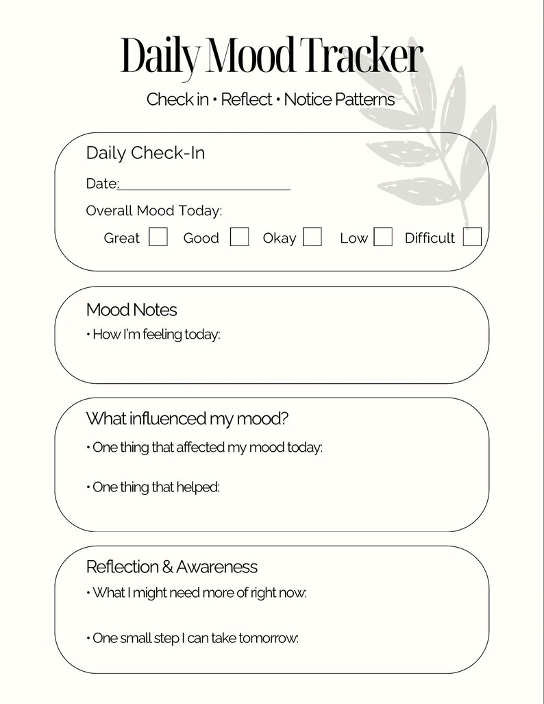 Daily Mood Tracker Printable | Minimalist Mental Health Journal (color ...