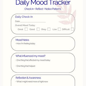 Daily Mood Tracker Printable | Minimalist Mental Health Journal (color ...