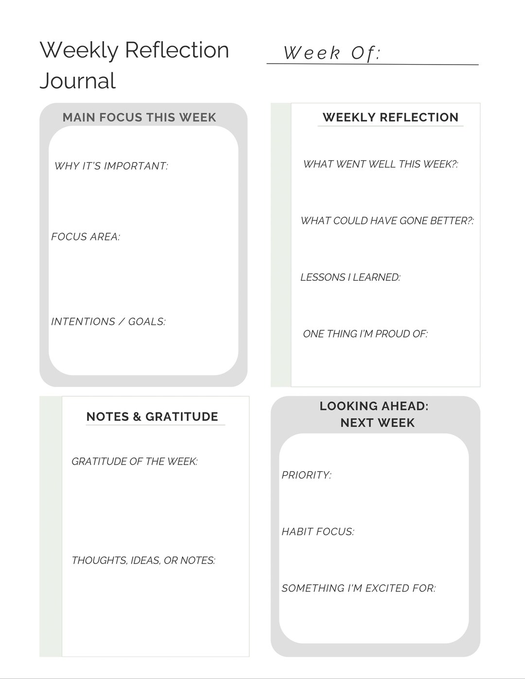 Weekly Reflection Journal Printable | Mindful Week Review | Self-growth ...