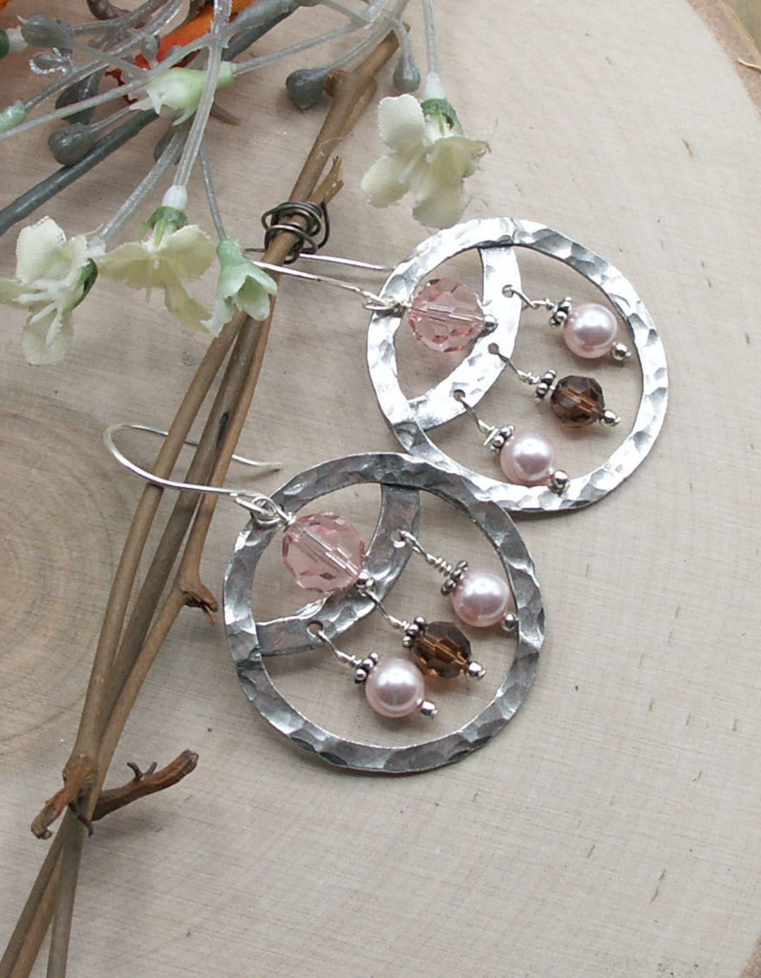 Sterling Silver Pearl, Crystal PMC Metal Clay Earrings Gypsy Style ...