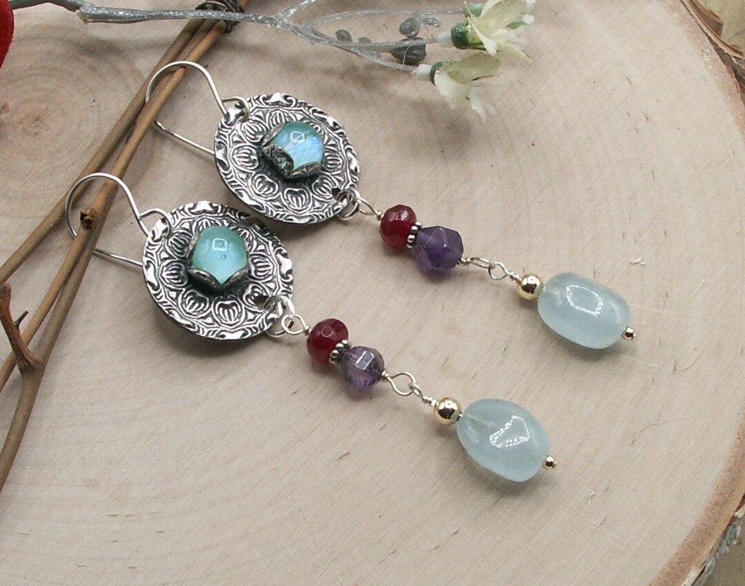 Sterling Silver PMC Metal Clay Earrings Dichroic Glass Gypsy Style Long ...