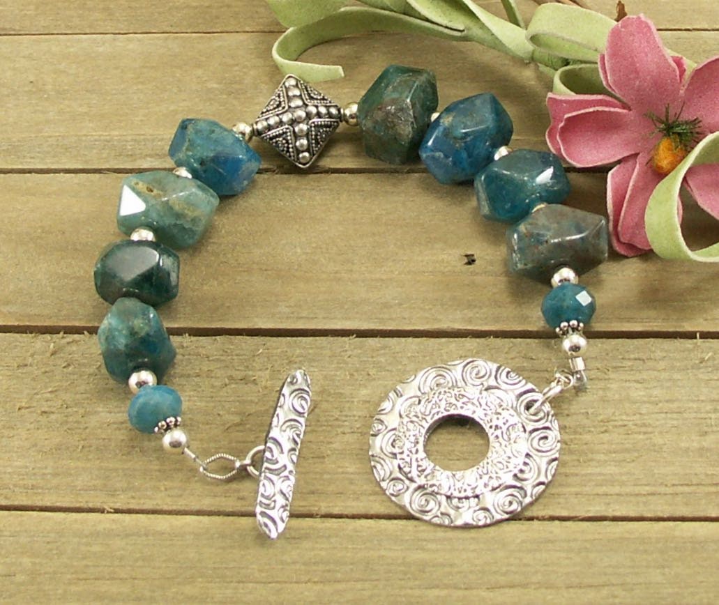 Apatite Bracelet W/ PMC Metal Clay Sterling Silver Toggle Artisan ...