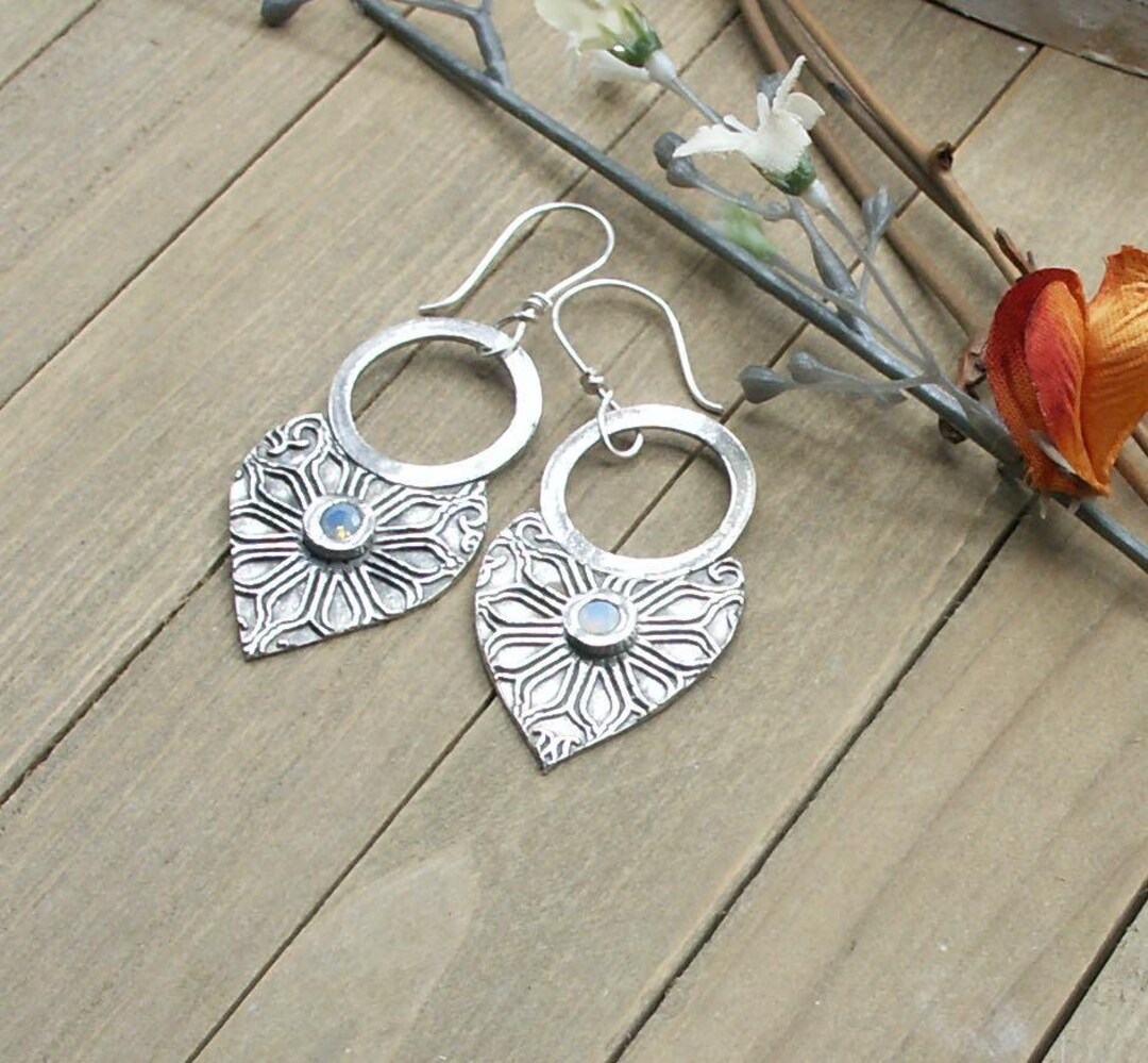 Opal, Sterling Silver PMC Metal Clay Earrings Gypsy Style Earrings - Etsy