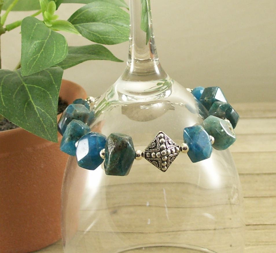Apatite Bracelet W/ PMC Metal Clay Sterling Silver Toggle Artisan ...