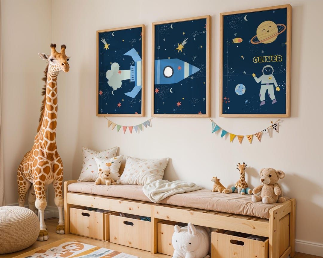 Personalized Space Poster for Boys: Set of 3 Rocket Wall Art (digital ...