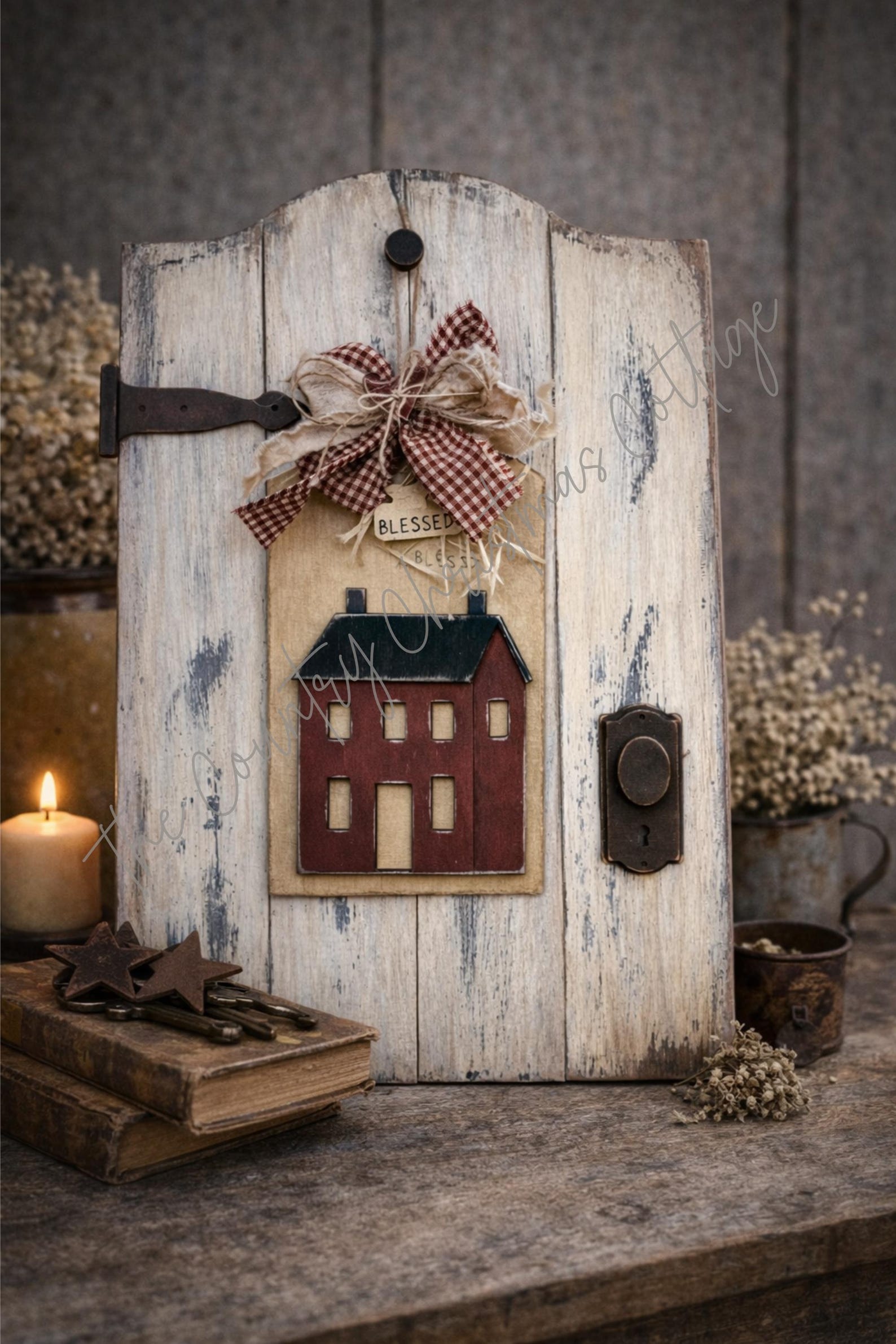 Hand-painted Primitive Saltbox House Accent Tag | Interchangeable Door ...