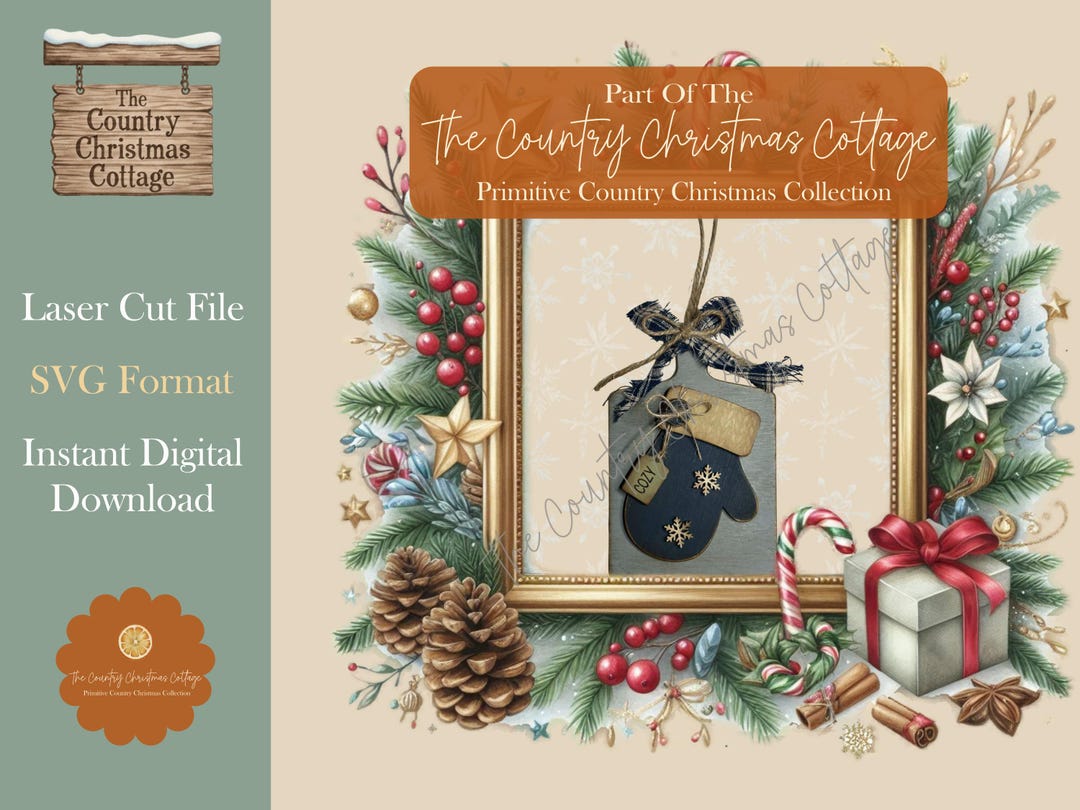 Primitive Rustic Mitten Breadboard SVG | Cozy Tag Ornament Cut File ...