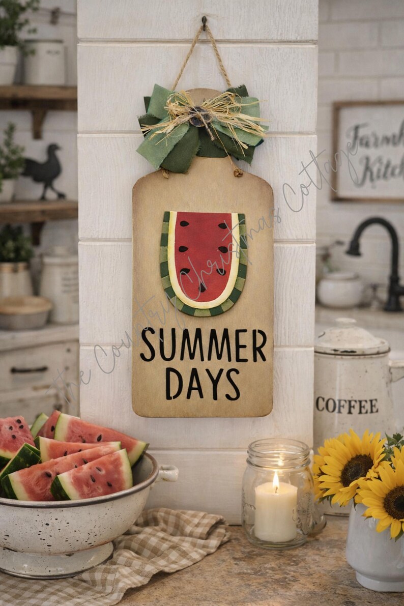 Hand-painted Primitive Summer Days Watermelon Breadboard | Summer Shelf ...