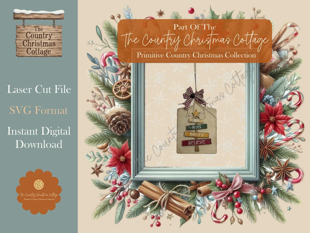 Primitive Country Christmas Tree Ornament SVG | Engraved + Stencil ...