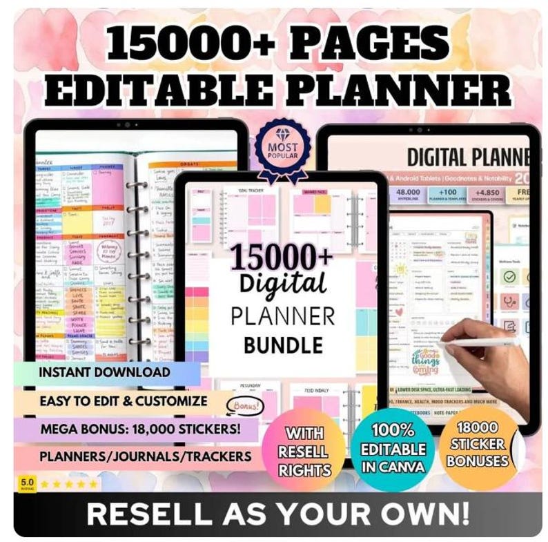 15,000+ Page Digital Planner Bundle, Canva Templates, Resell Rights ...