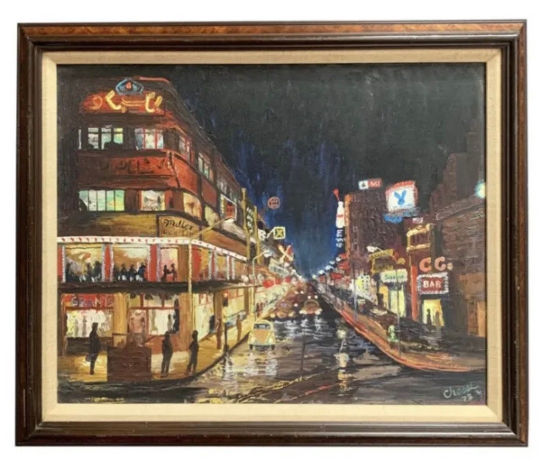 Original 1970’s Night Club Street Scene Oil Painting Signed Chasse - Etsy