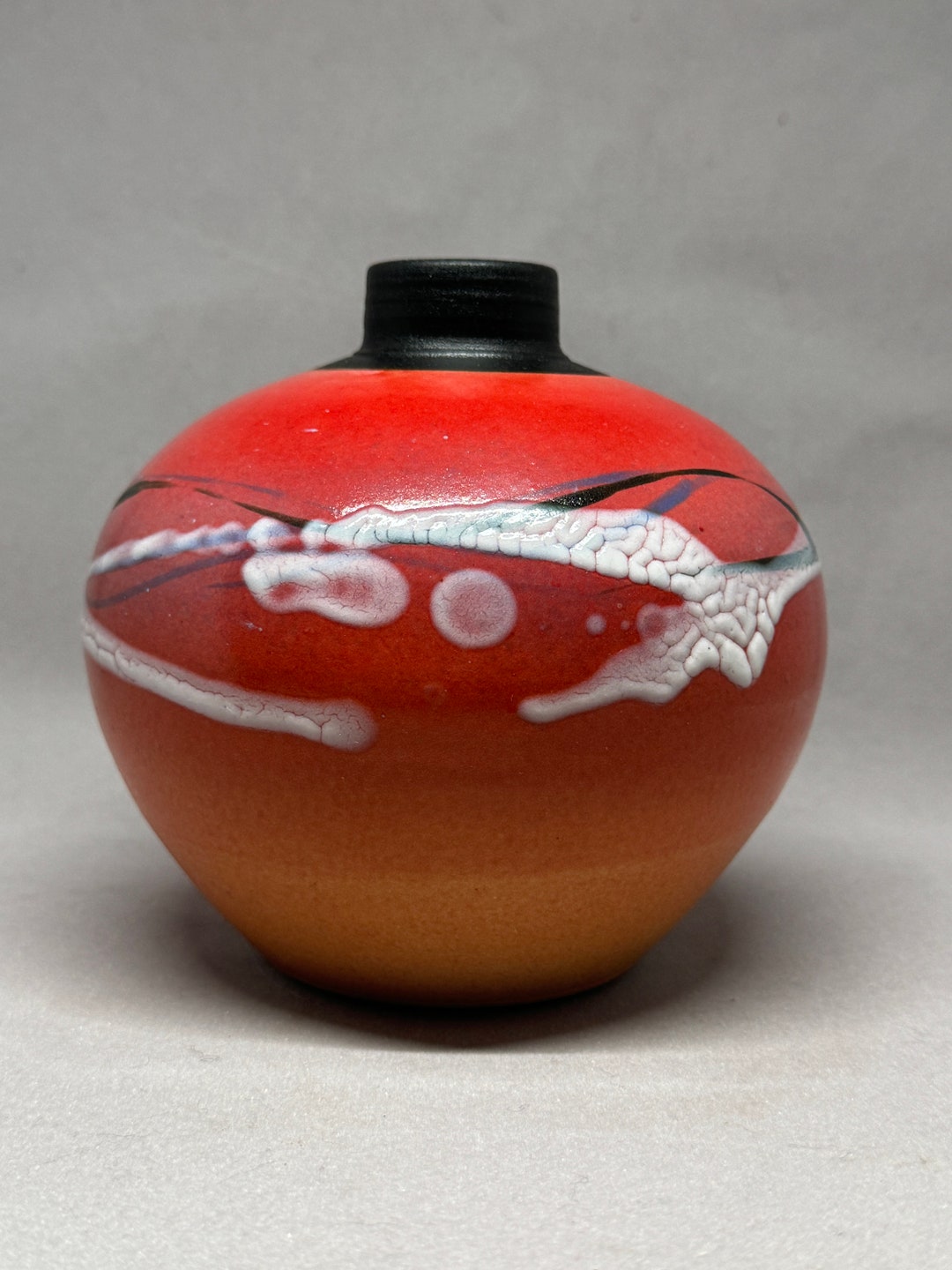 Studio Pottery Vase Red and Black Artist Micheal Lalone - Etsy