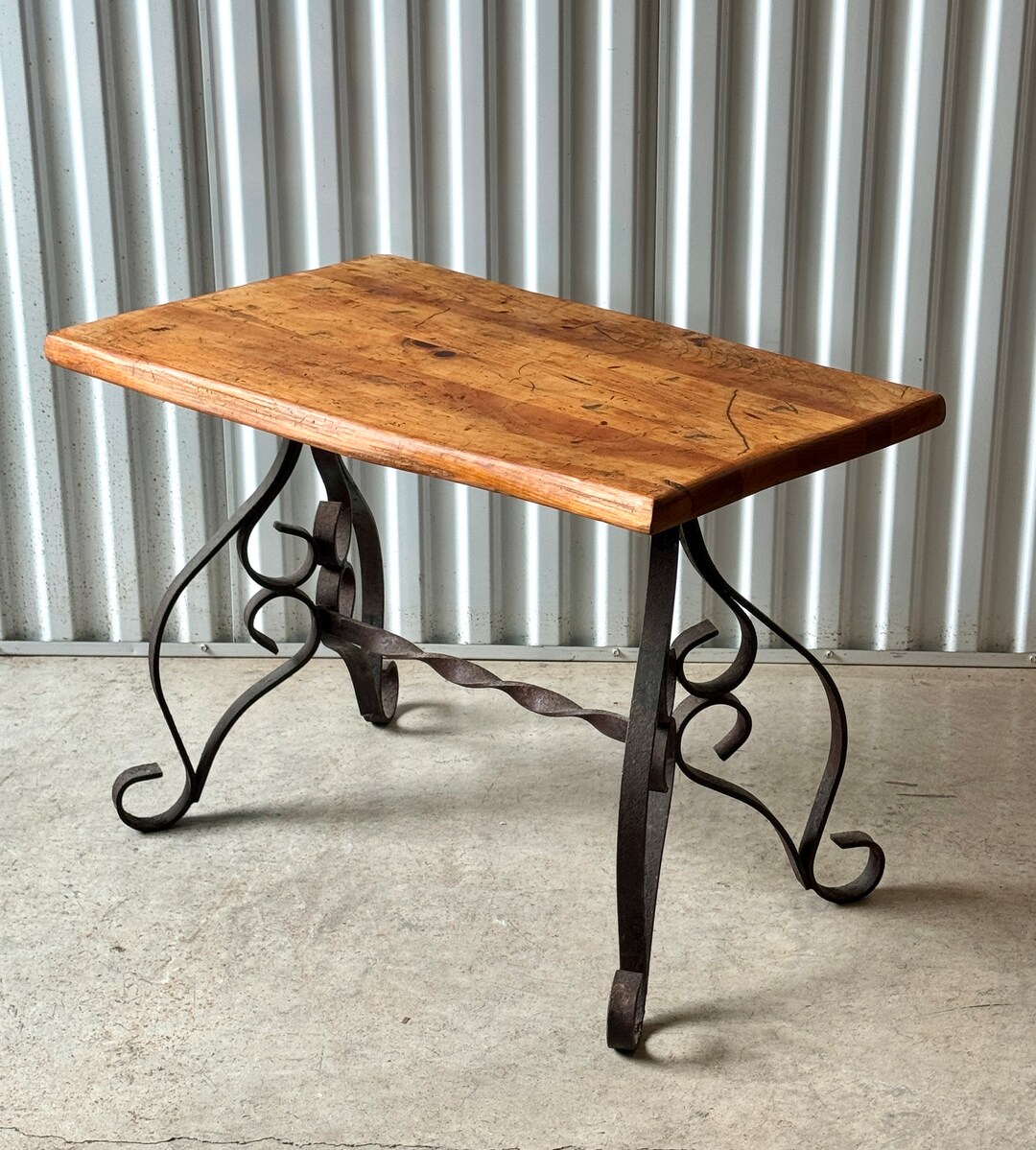 Vintage Mid Century Wood & Scroll Wrought Iron Coffee or Side Table ...