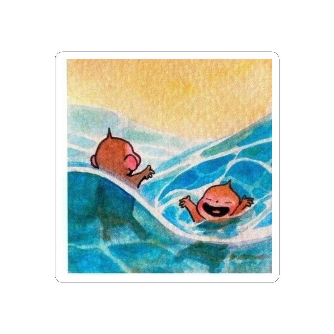 Happy Splashing Characters Kiss-cut Stickers | Watercolor Ocean Scene ...